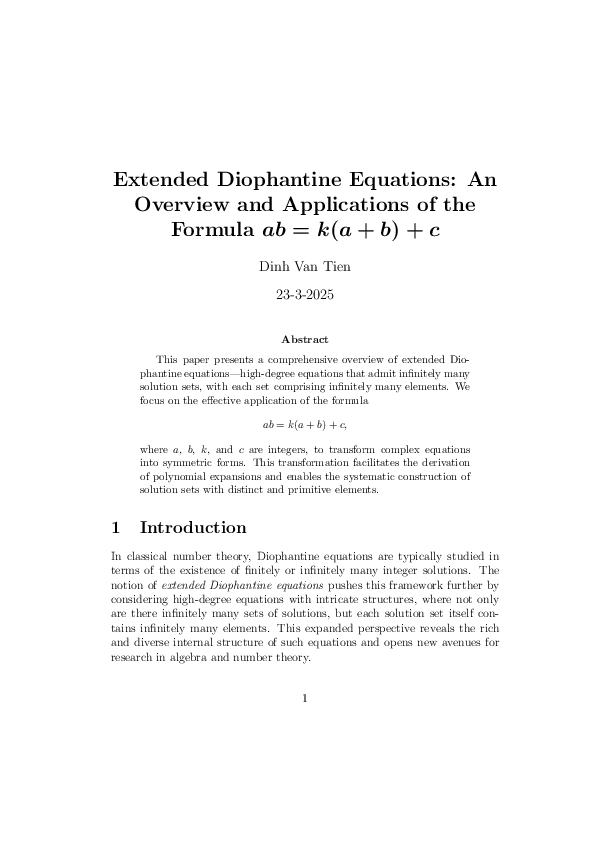 Pdf Extended Diophantine Equations An Overview And Applications Of
