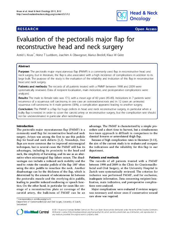(PDF) Evaluation of the pectoralis major flap for reconstructive head ...