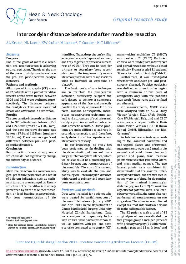 (PDF) Intercondylar distance before and after mandible resection