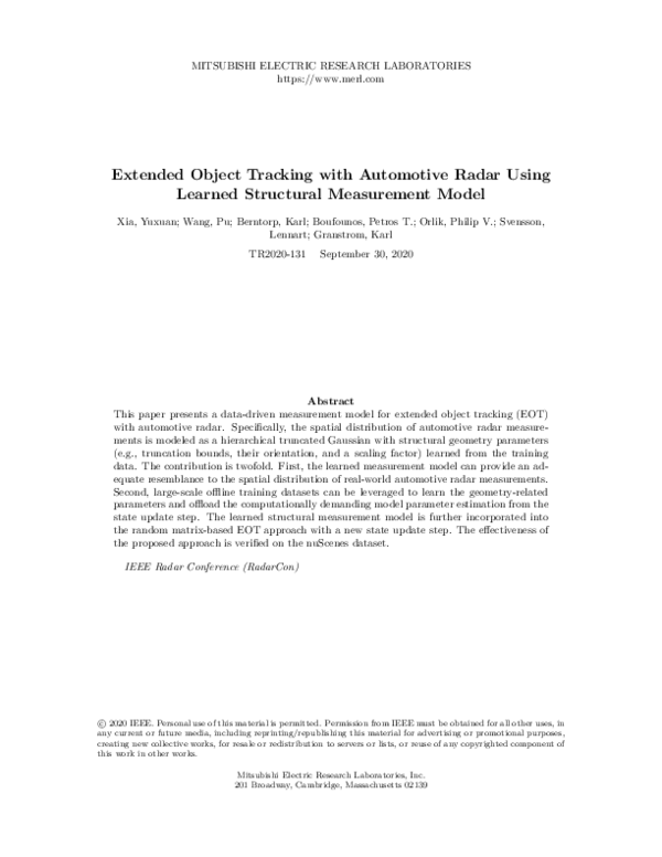 (PDF) Extended Object Tracking with Automotive Radar Using Learned Structural Measurement Model