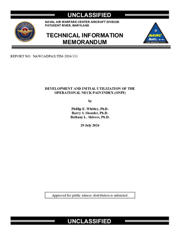 (PDF) DEVELOPMENT AND INITIAL UTILIZATION OF THE OPERATIONAL NECK PAIN ...