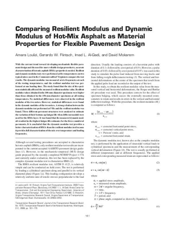 (PDF) Comparing Resilient Modulus and Dynamic Modulus of Hot-Mix ...