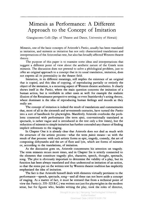 (PDF) Mimesis as Performance: A Different Approach to the Concept of ...
