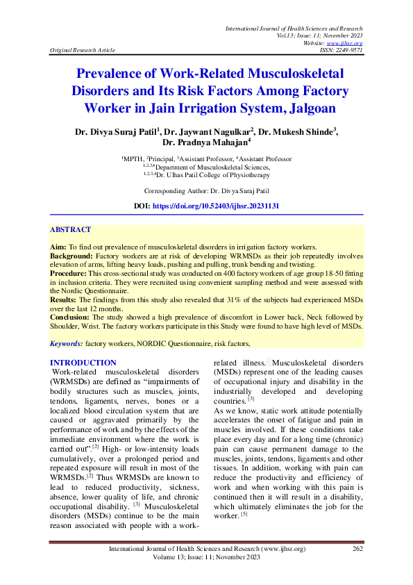 (PDF) Prevalence of Work-Related Musculoskeletal Disorders and Its Risk ...