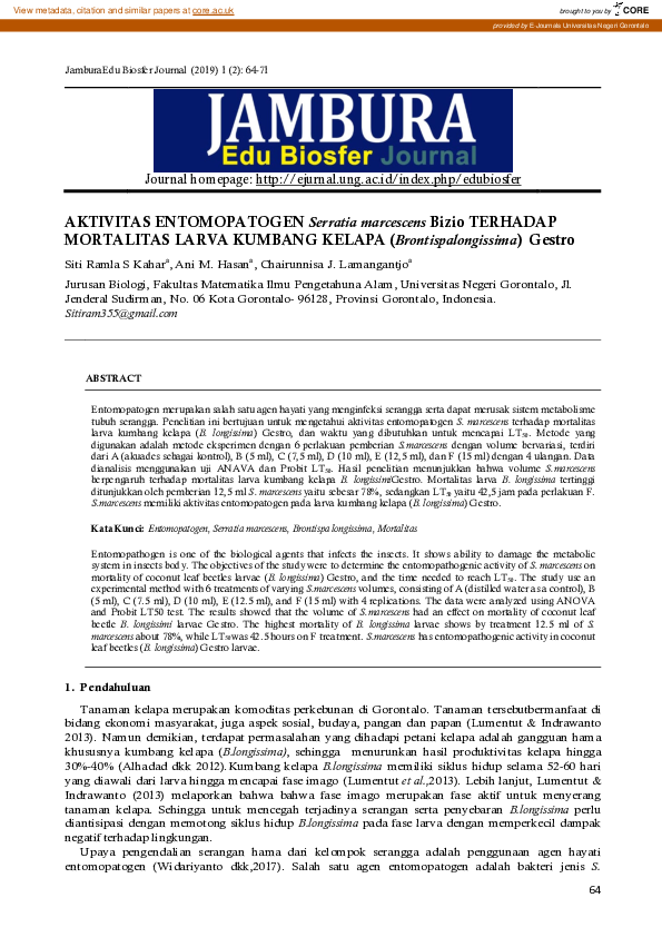 (PDF) AKTIVITAS ENTOMOPATOGEN Serratia marcescens Bizio TERHADAP ...