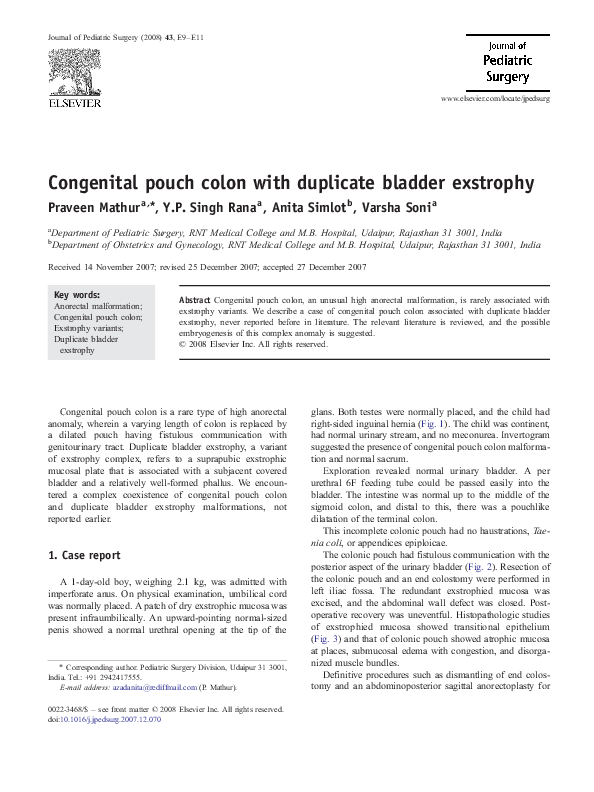 (PDF) Congenital pouch colon with duplicate bladder exstrophy