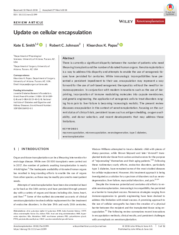 (PDF) Update on cellular encapsulation