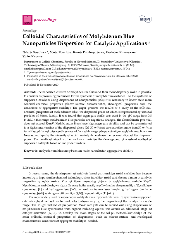(PDF) Colloidal Characteristics of Molybdenum Blue Nanoparticles ...