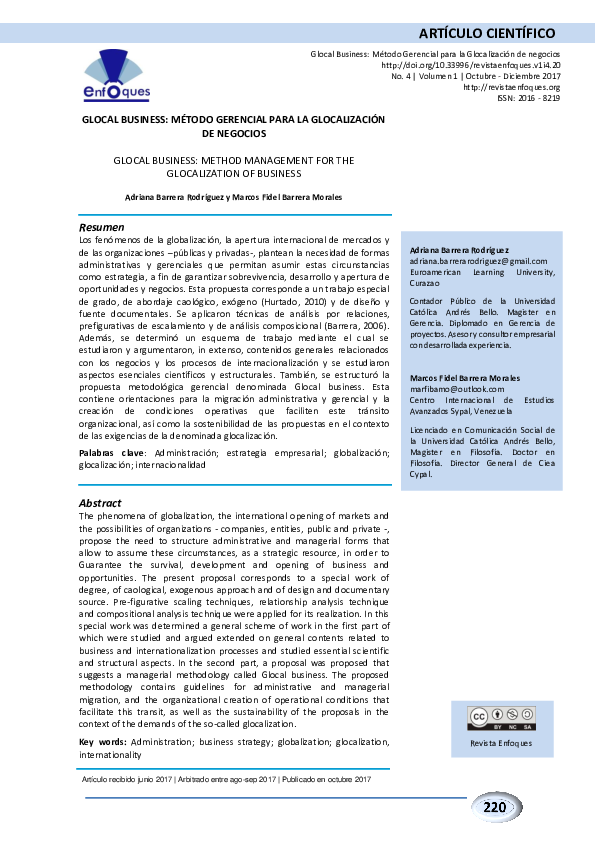 (PDF) Glocal Business: Método Gerencial Para La Glocalización De Negocios
