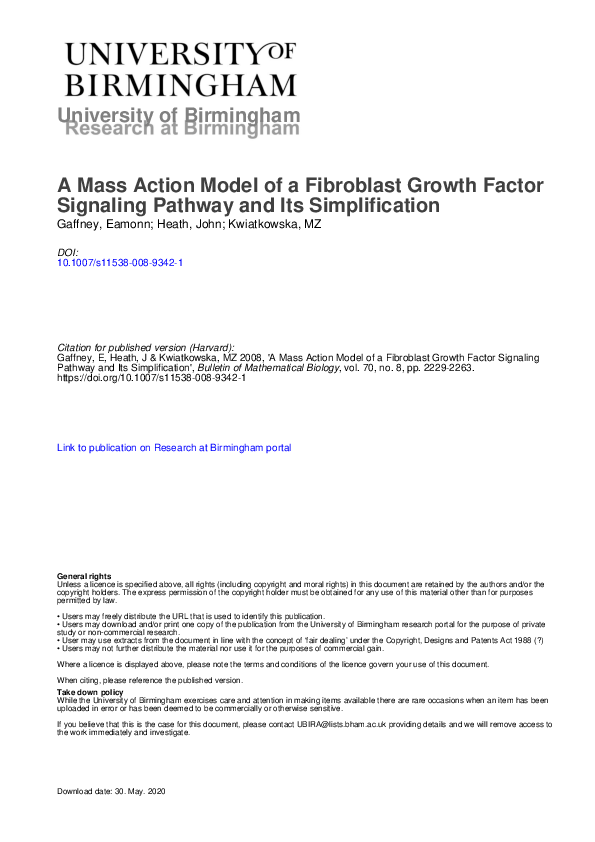 (PDF) A Mass Action Model of a Fibroblast Growth Factor Signaling ...