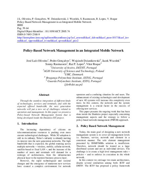 (PDF) Policy-Based Network Management in an Integrated Mobile Network