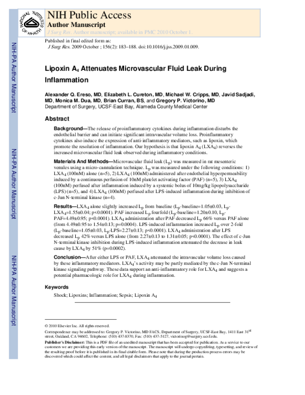 (PDF) Lipoxin A4 Attenuates Microvascular Fluid Leak During Inflammation