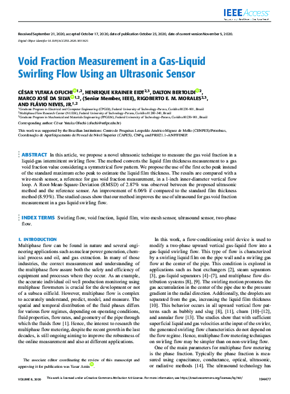 (PDF) Void Fraction Measurement in a Gas-Liquid Swirling Flow Using an Ultrasonic Sensor