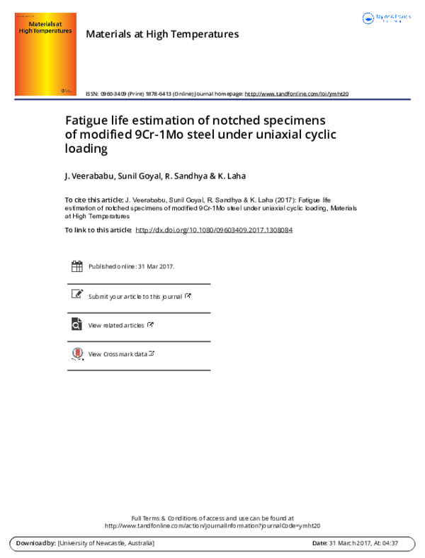 (PDF) Fatigue life estimation of notched specimens of modified 9Cr-1Mo ...