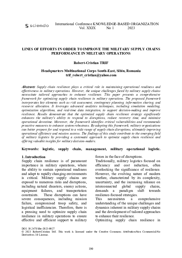 (PDF) LINES OF EFFORTS IN ORDER TO IMPROVE THE MILITARY SUPPLY CHAINS ...