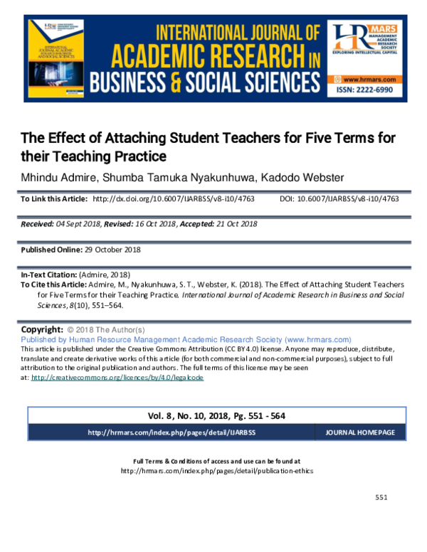 (PDF) The Effect of Attaching Student Teachers for Five Terms for their ...