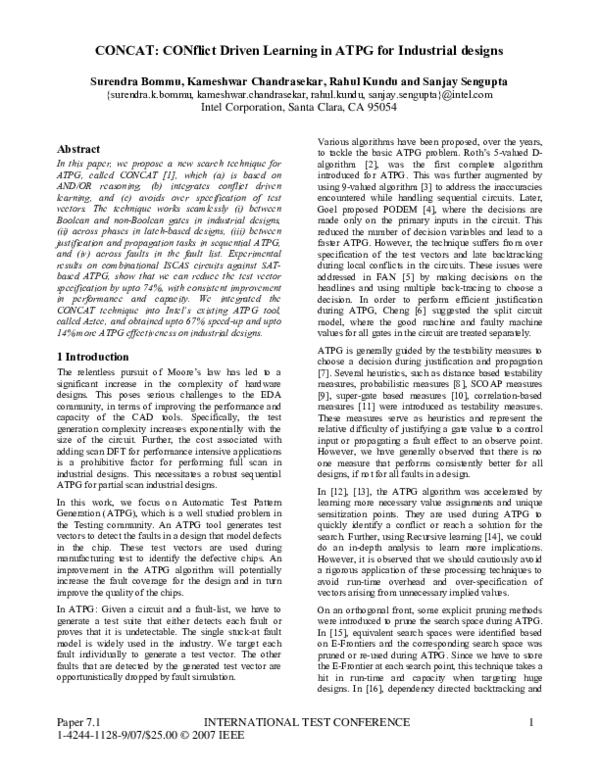 (PDF) CONCAT: CONflict Driven Learning in ATPG for Industrial designs