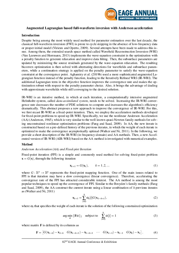 (PDF) Augmented Lagrangian Based Full-waveform Inversion with Anderson Acceleration