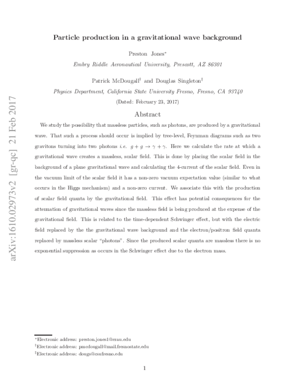 (PDF) Particle production in a gravitational wave background