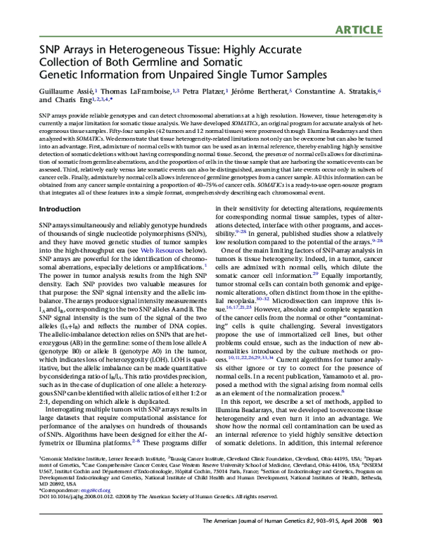 (PDF) SNP Arrays in Heterogeneous Tissue: Highly Accurate Collection of ...