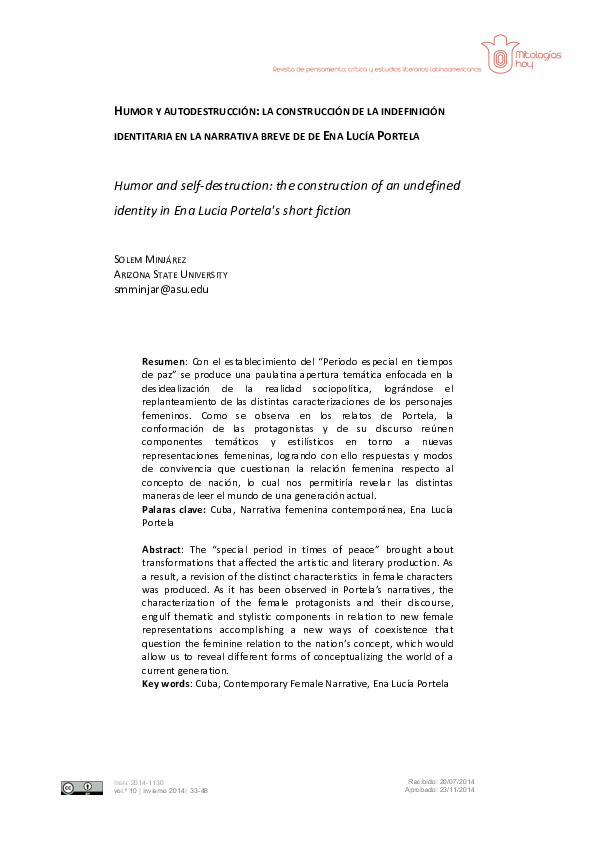 (PDF) Humor y autodestrucción: la construcción de la indefinición identitaria en la narrativa ...
