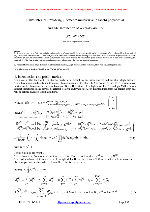(PDF) Finite integrals involving product of multivariable Jacobi ...