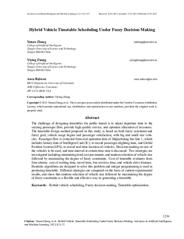 (PDF) Hybrid Vehicle Timetable Scheduling Under Fuzzy Decision Making