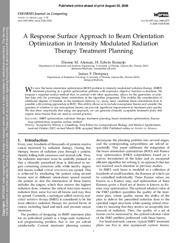 (PDF) A Response Surface Approach to Beam Orientation Optimization in Intensity-Modulated ...