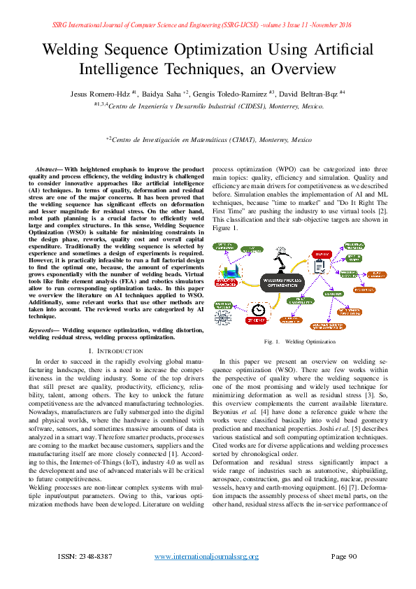 (PDF) Welding Sequence Optimization using Artificial Intelligence Techniques, an Overview