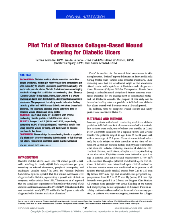 (PDF) Pilot Trial of Biovance Collagen-Based Wound Covering for ...