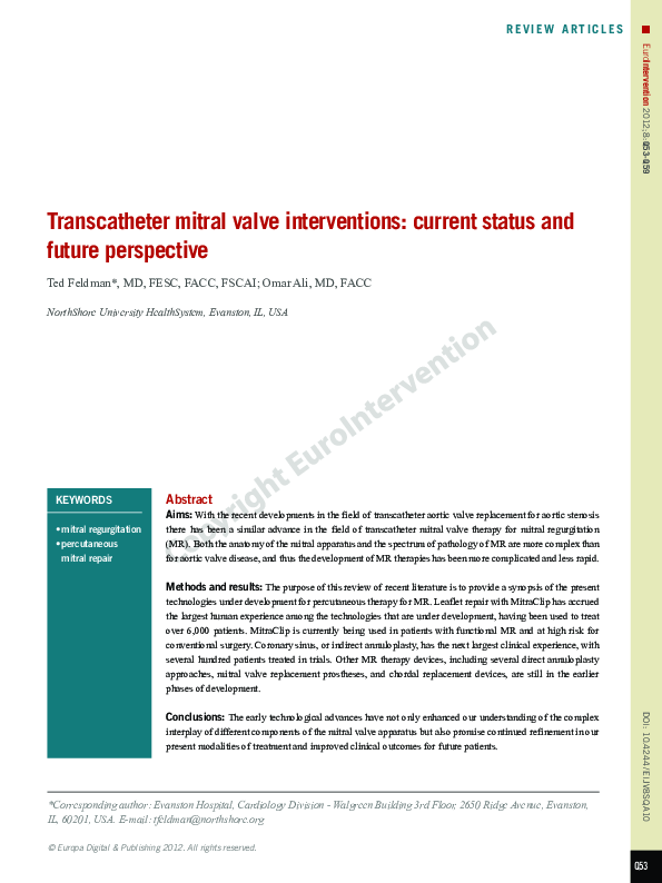 (PDF) Transcatheter mitral valve interventions: current status and future perspective