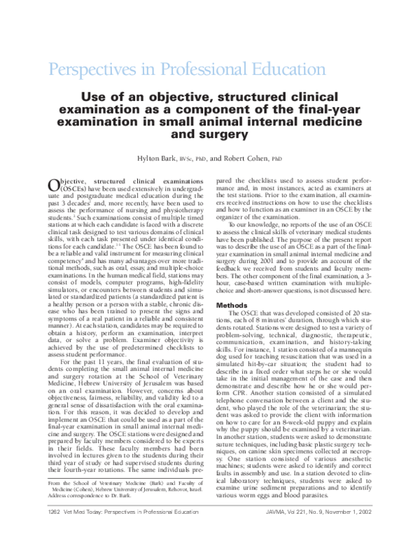 (PDF) Use of an objective structured clinical examination in evaluating ...
