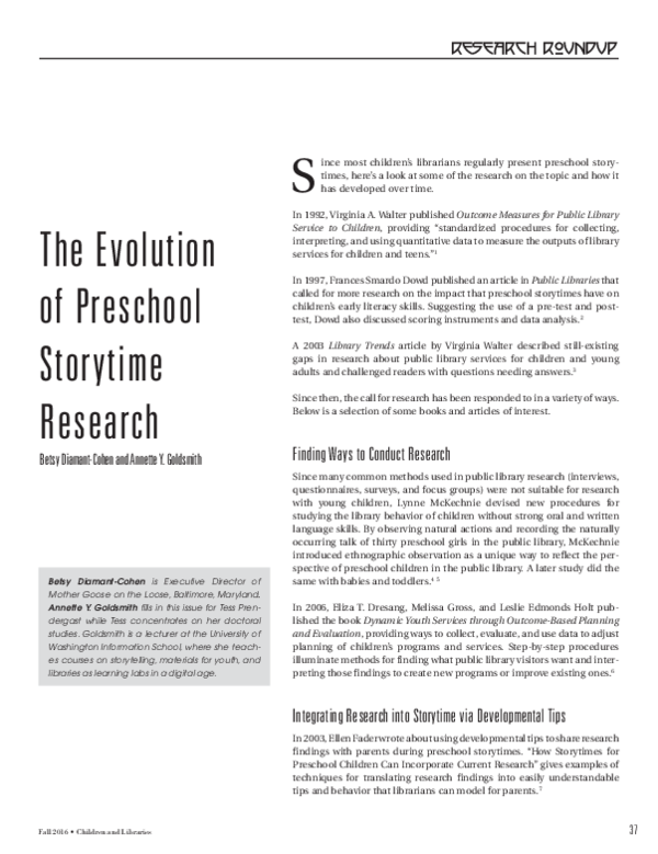 (PDF) Research Roundup: The Evolution of Preschool Storytime Research