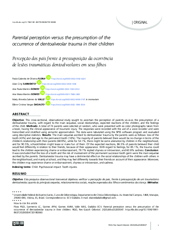 (PDF) Parental perception versus the presumption of the occurrence of ...