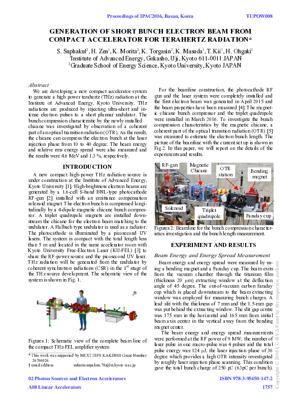 (PDF) Generation of Short Bunch Electron Beam from Compact Accelerator ...