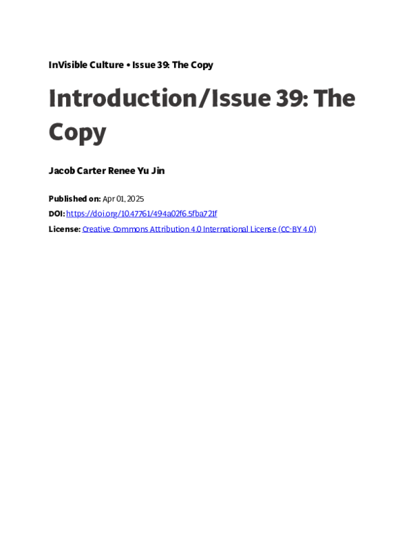 (PDF) Introduction / Issue 39: The Copy