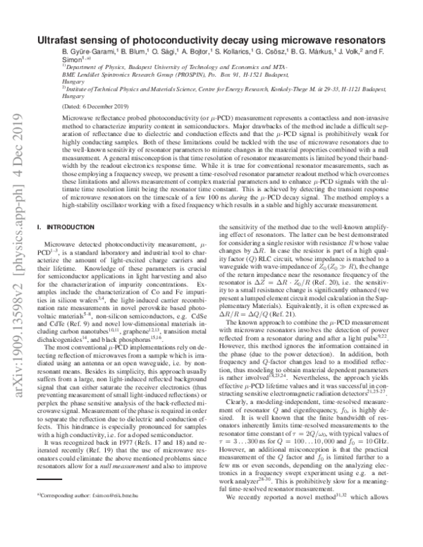 (PDF) Ultrafast sensing of photoconductivity decay using microwave ...