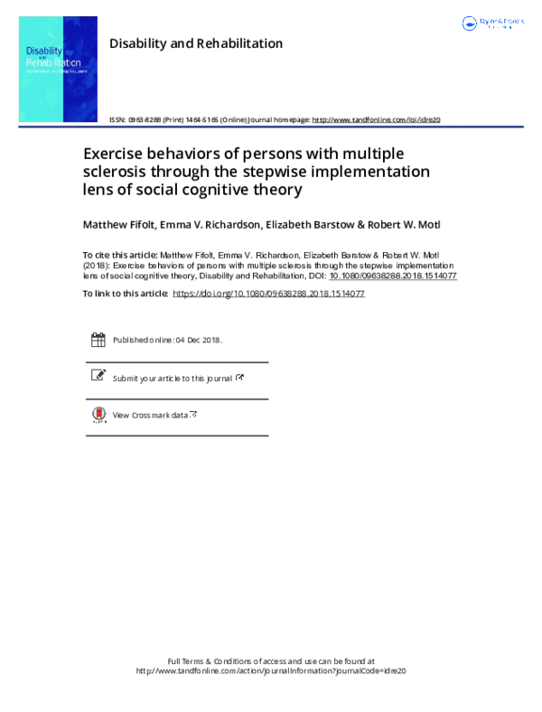 (PDF) Exercise behaviors of persons with multiple sclerosis through the ...