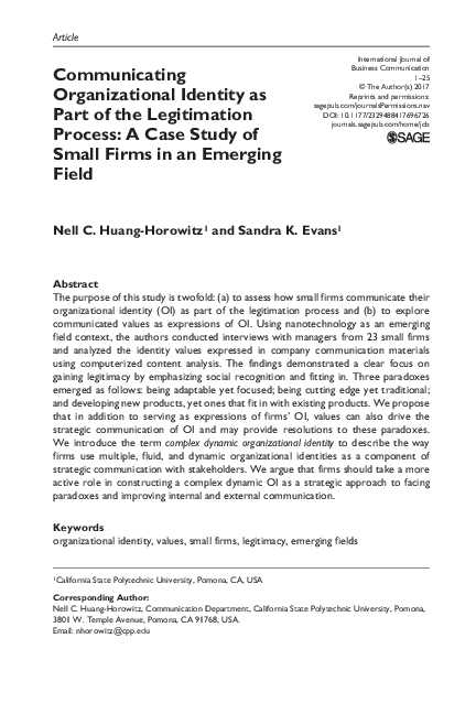 (PDF) Communicating Organizational Identity as Part of the Legitimation ...