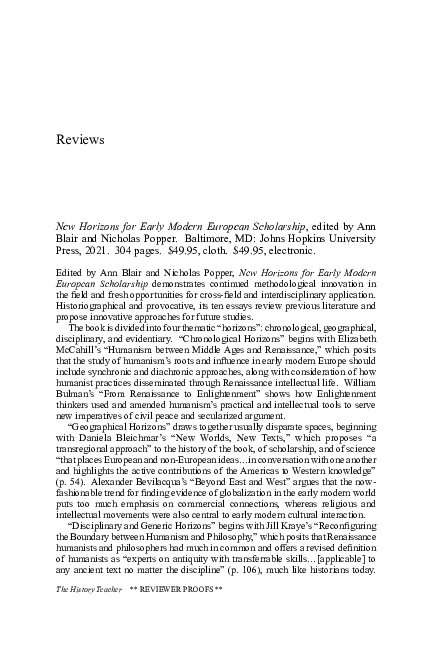 (PDF) Review of New Horizons for Early Modern European Scholarship ...