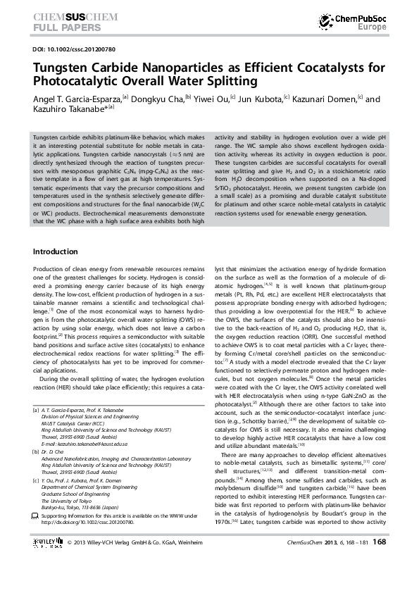 (PDF) Tungsten Carbide Nanoparticles as Efficient Cocatalysts for ...