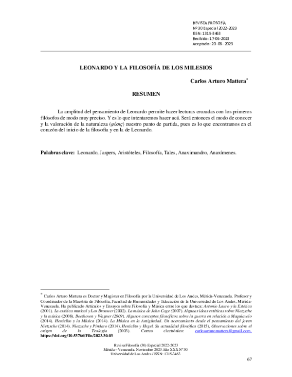 (PDF) Leonardo y la filosofía de los milesios