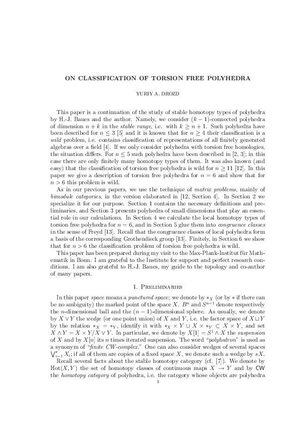 (PDF) On Classification of Torsion Free Polyhedra
