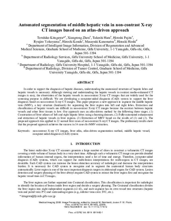 (PDF) Automated segmentation of middle hepatic vein in non-contrast x-ray CT images based on an ...