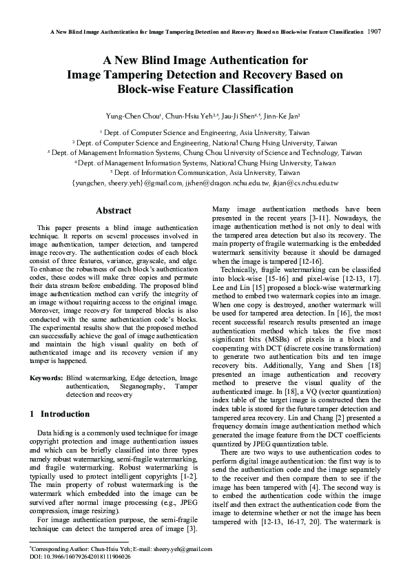 (PDF) A New Blind Image Authentication for Image Tampering Detection ...