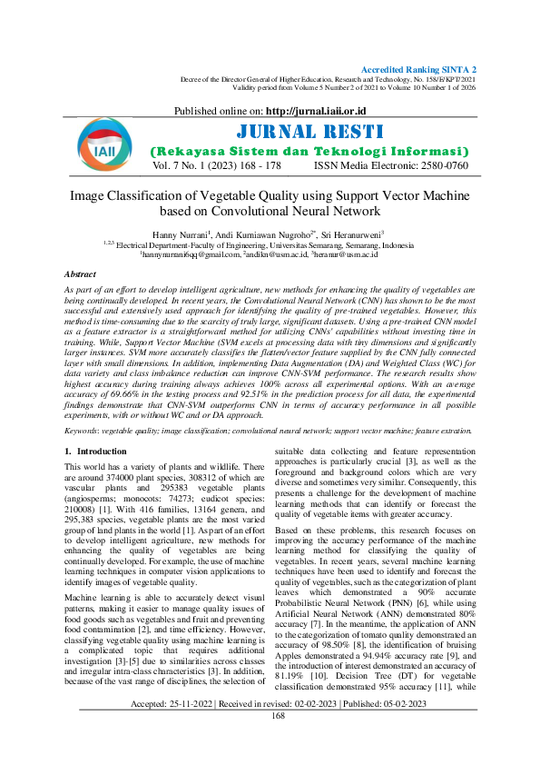 (PDF) Image Classification of Vegetable Quality using Support Vector Machine based on ...