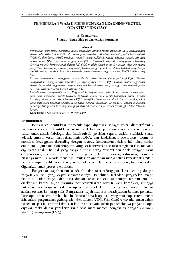 (PDF) Pengenalan Wajah Menggunakan Learning Vector Quantization (LVQ)