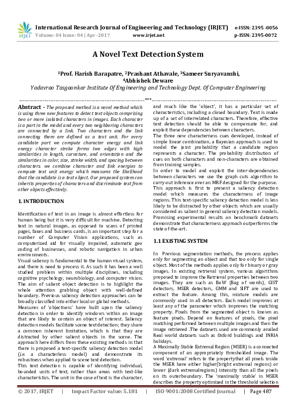 (PDF) A Novel Text Detection System