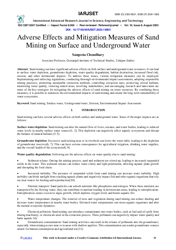 (PDF) Adverse Effects and Mitigation Measures of Sand Mining on Surface ...