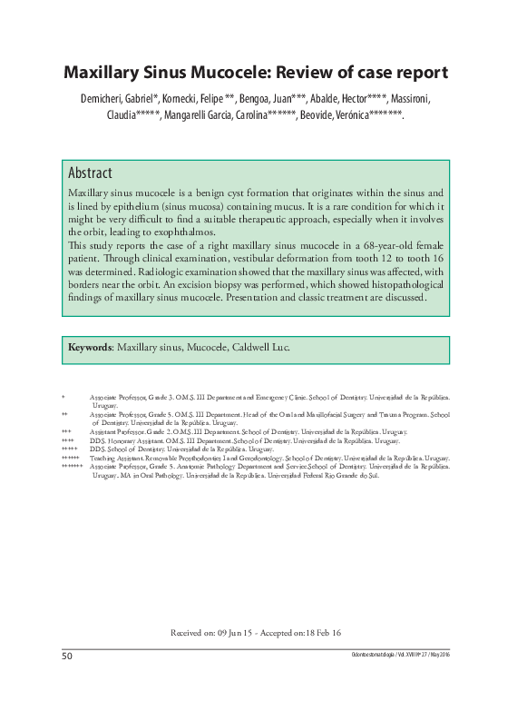 (PDF) Maxillary Sinus Mucocele: Review of case report